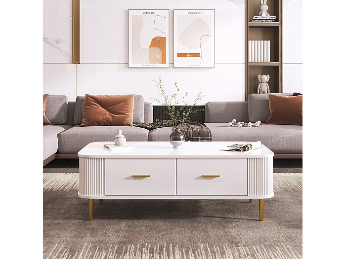 Table basse avec tiroirs, coins incurvés, table de salon avec côtés ...