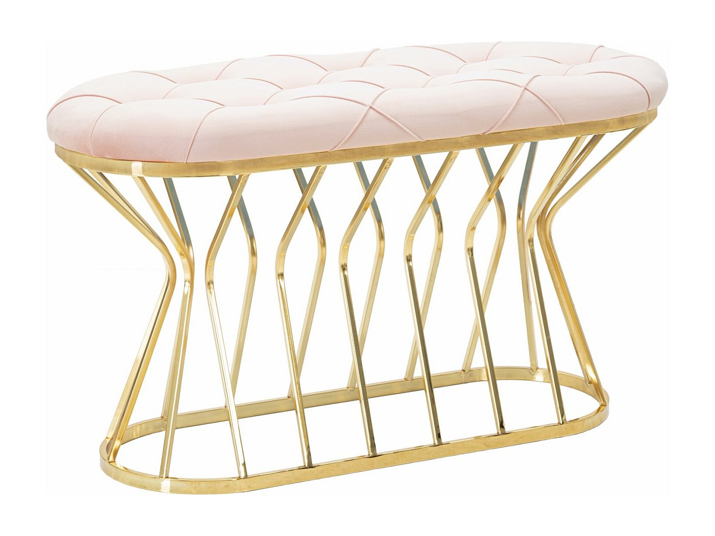 Banc en tissu rose avec structure dorée 91x38x52 cm