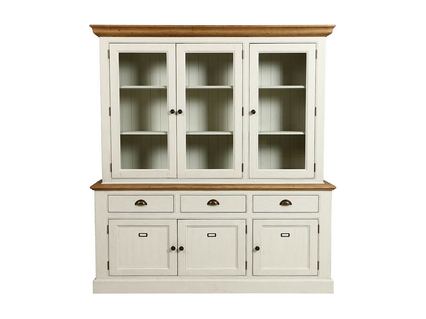 Buffet Vaisselier 3 Portes Vitrées Bois-MDF Blanc - Natural Interior's