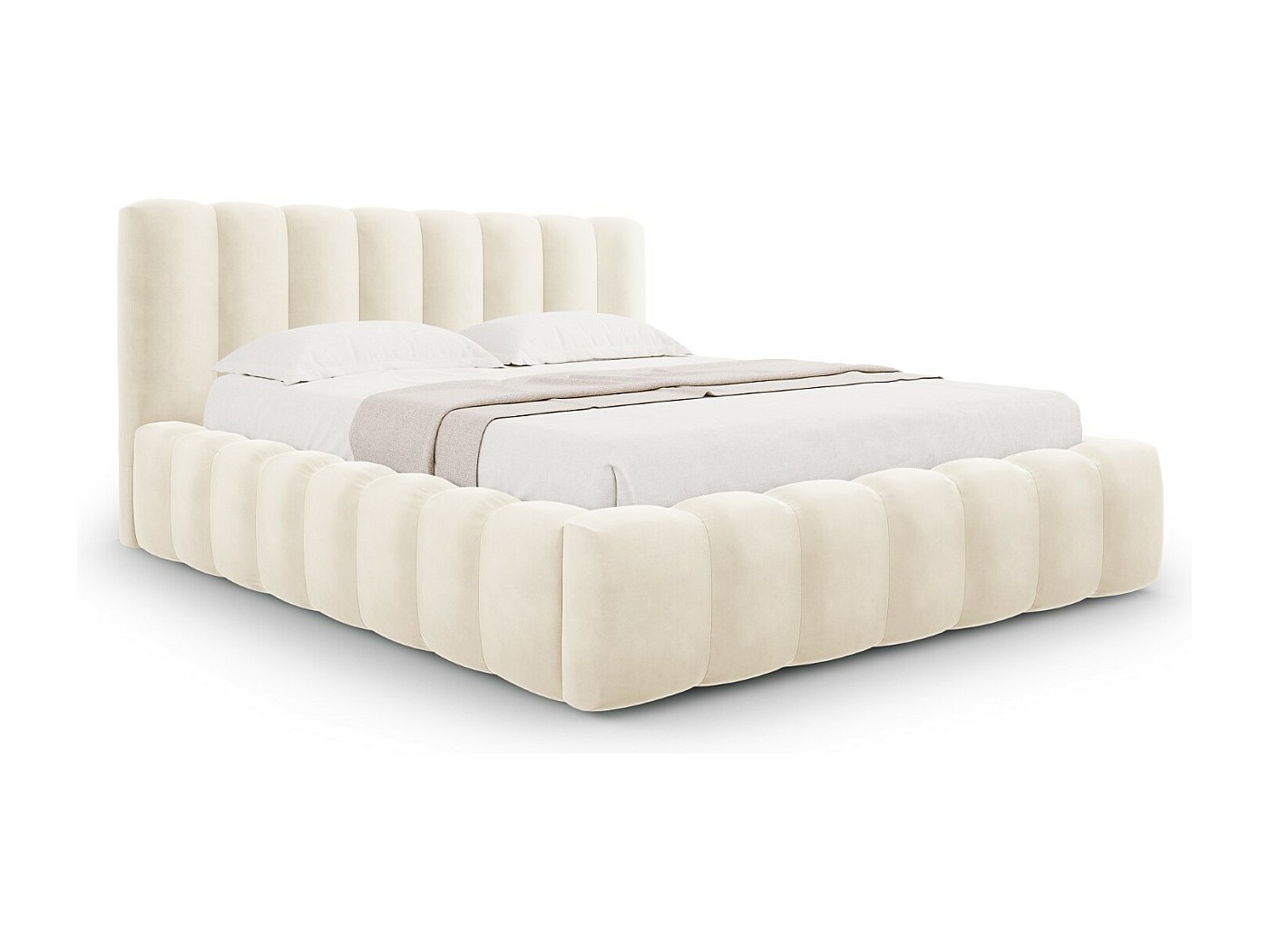 Letto a cassettone con testiera "Ludivine" 180x200cm in velluto beige ...