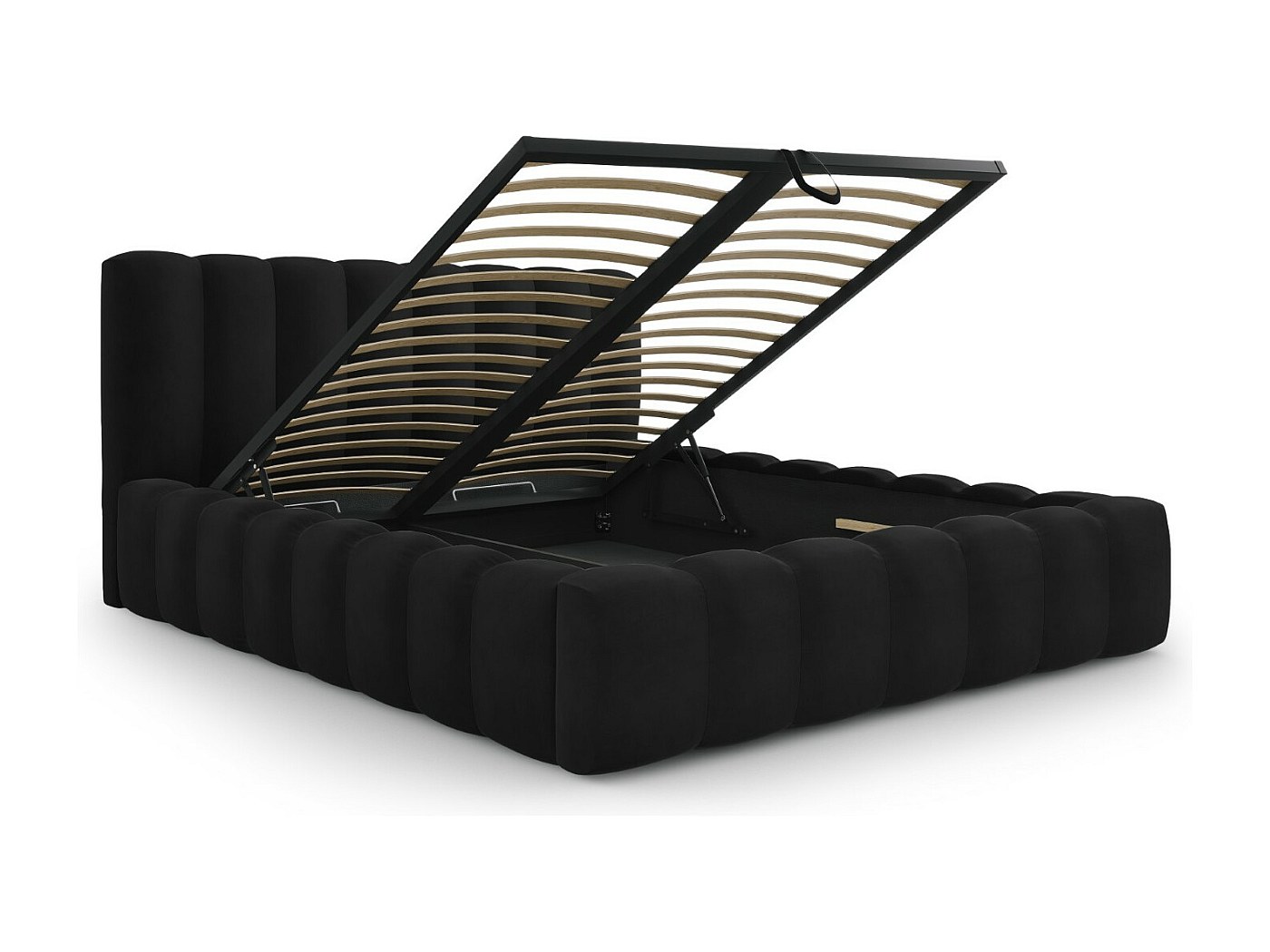 Letto a cassettone con testiera "Ludivine" 160x200cm in velluto nero ...