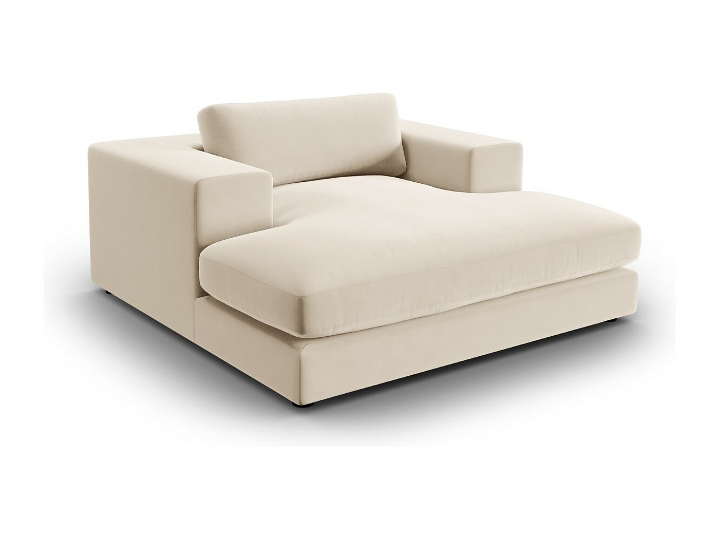 Méridienne "Tendance" en velours beige - 156x140x72cm