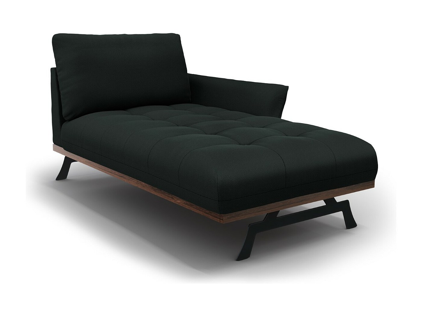 Méridienne droite "Olivier" en tissu structurel noir - 171x100x87cm