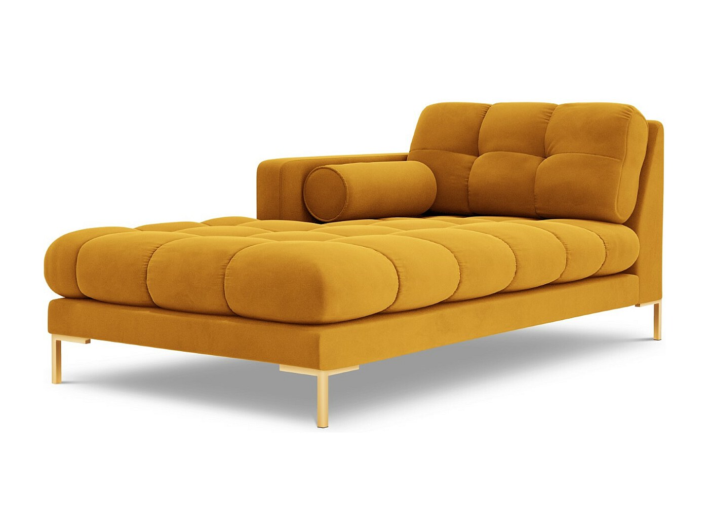 Méridienne gauche "Bali" en velours jaune - 185x102x75cm