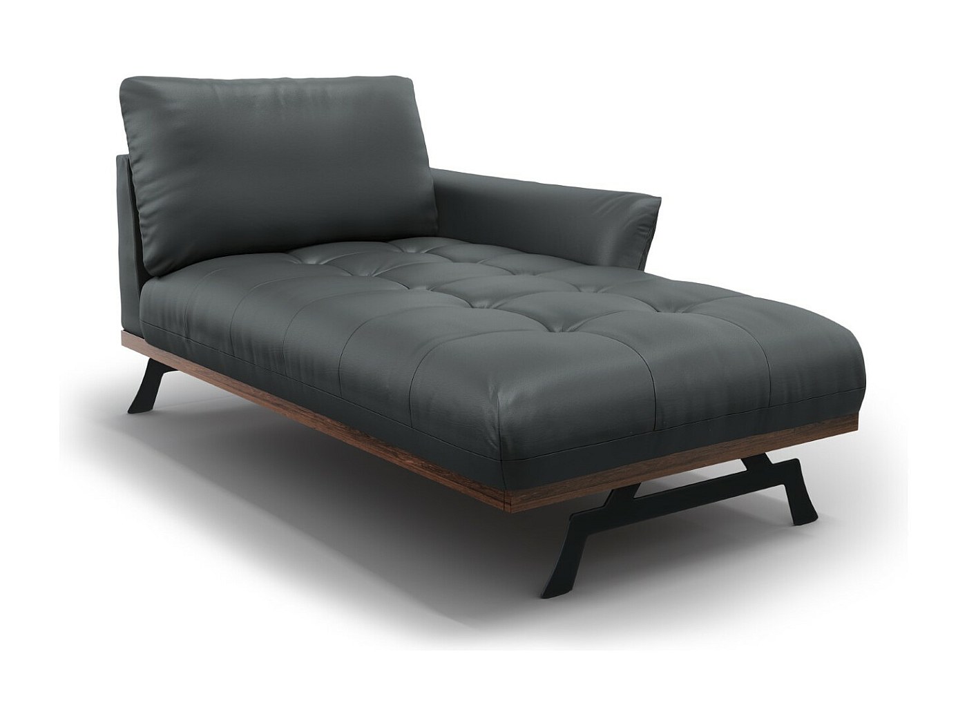 Méridienne droite "Olivier" en cuir véritable bleu gris - 171x100x87cm