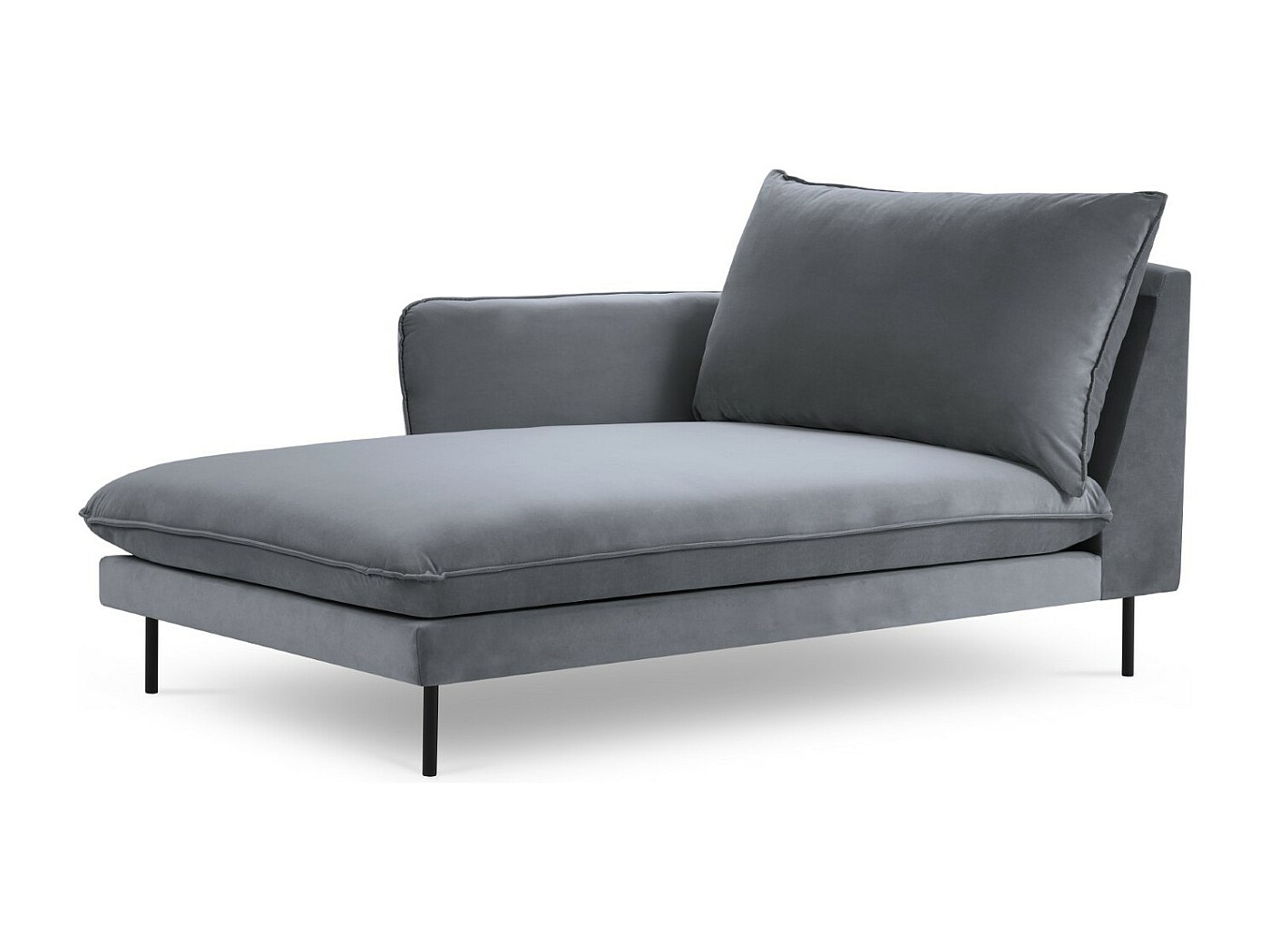 Méridienne gauche "Vienna" en velours bleu gris - 170x110x95cm