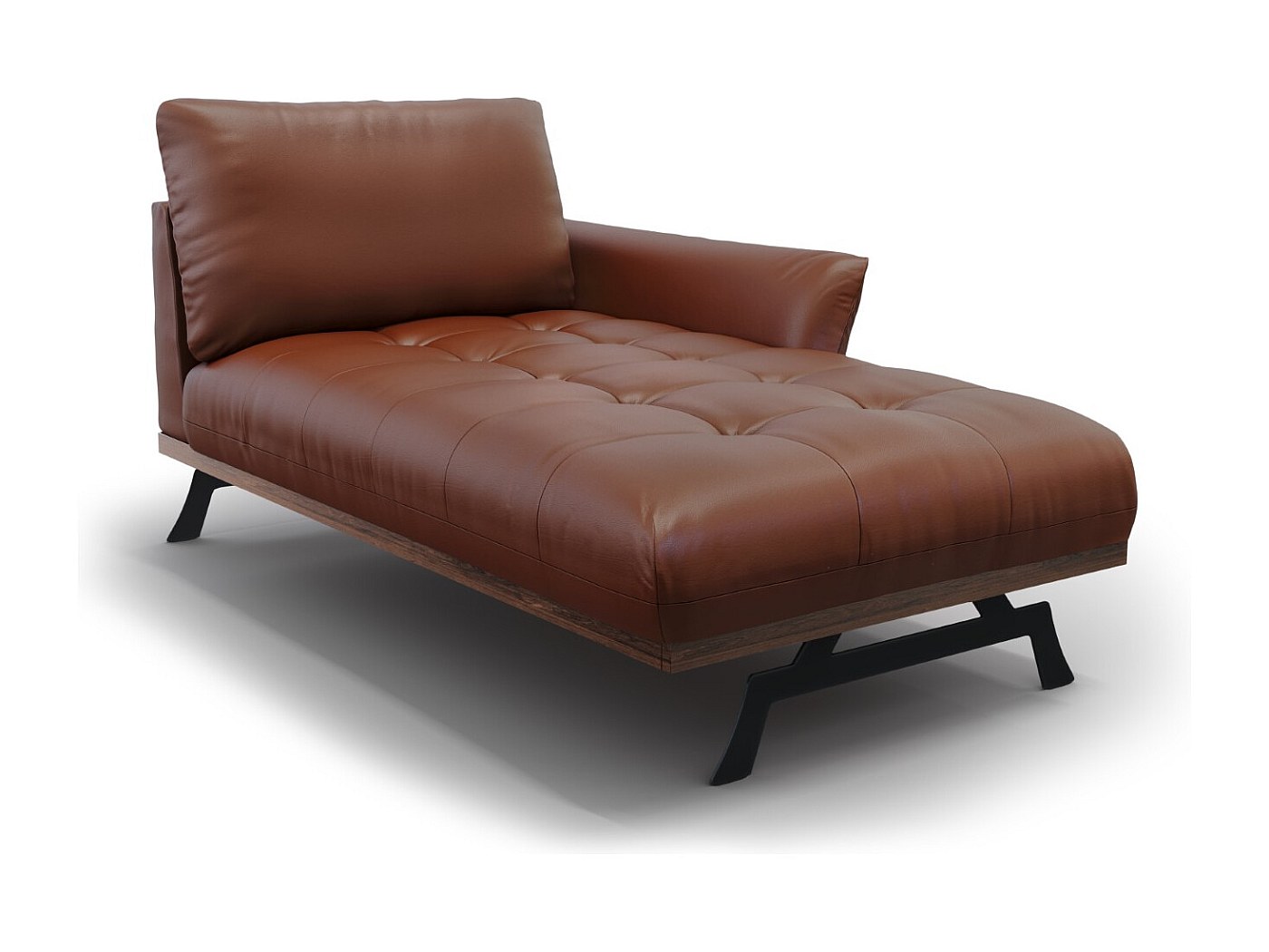 Méridienne droite "Olivier" en cuir véritable marron - 171x100x87cm