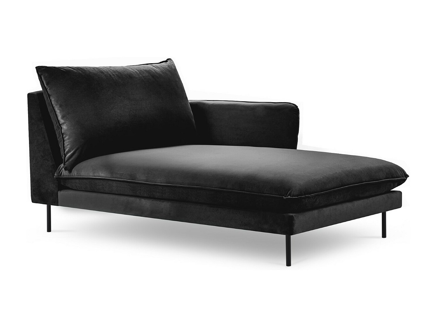 Méridienne droite "Vienna" en velours noir - 170x110x95cm