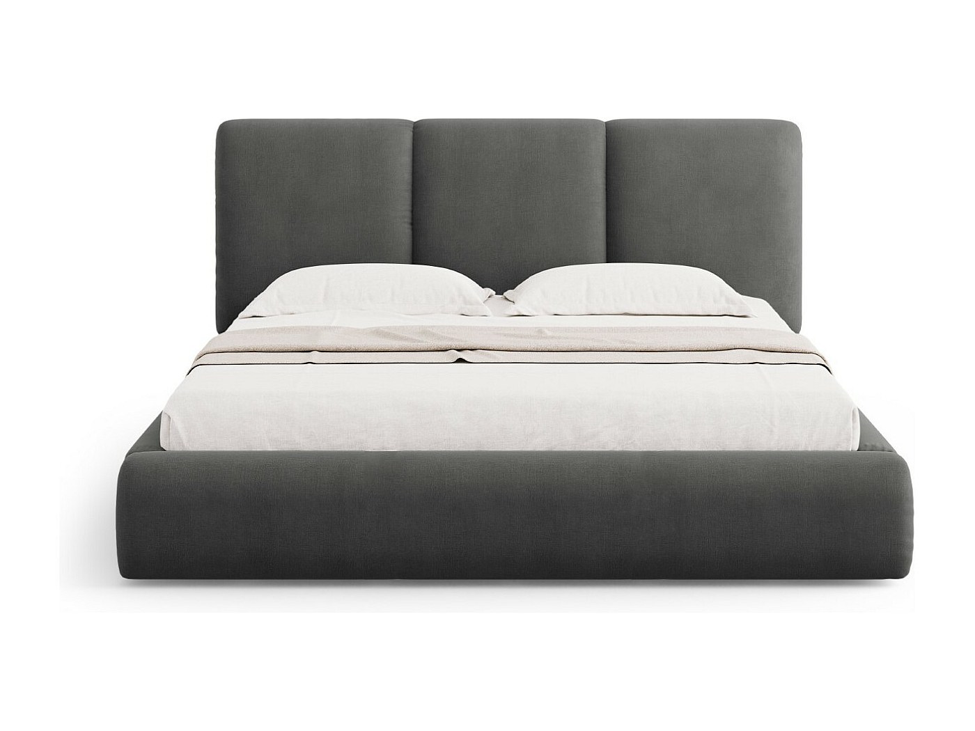 Lit coffre avec tête de lit "Nicolas" 160x200cm en chenille gris foncé ...