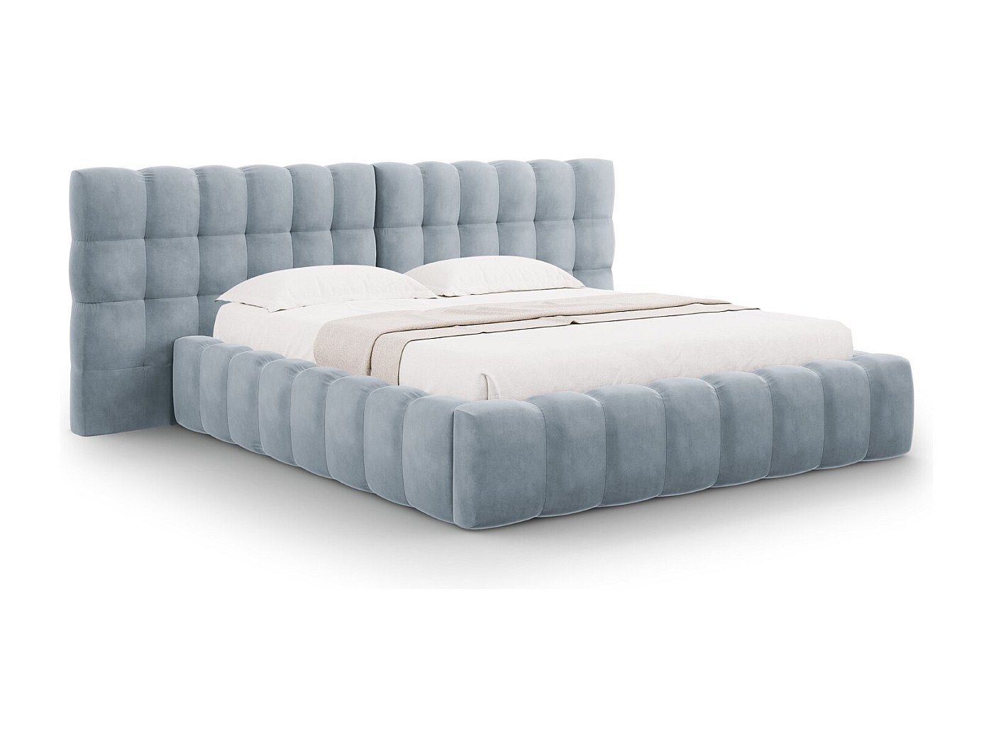 Letto a cassettone con testiera doppia "Bali" 140x200cm in velluto ...