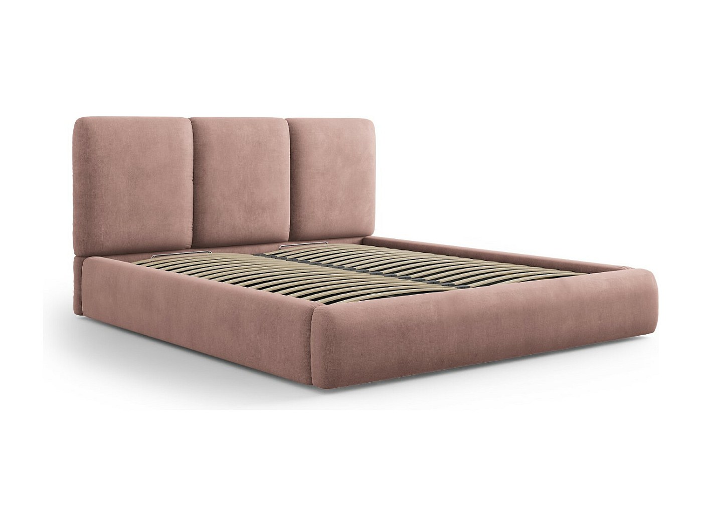 Letto a cassettone con testiera "Nicolas" 140x200cm in ciniglia rosa ...