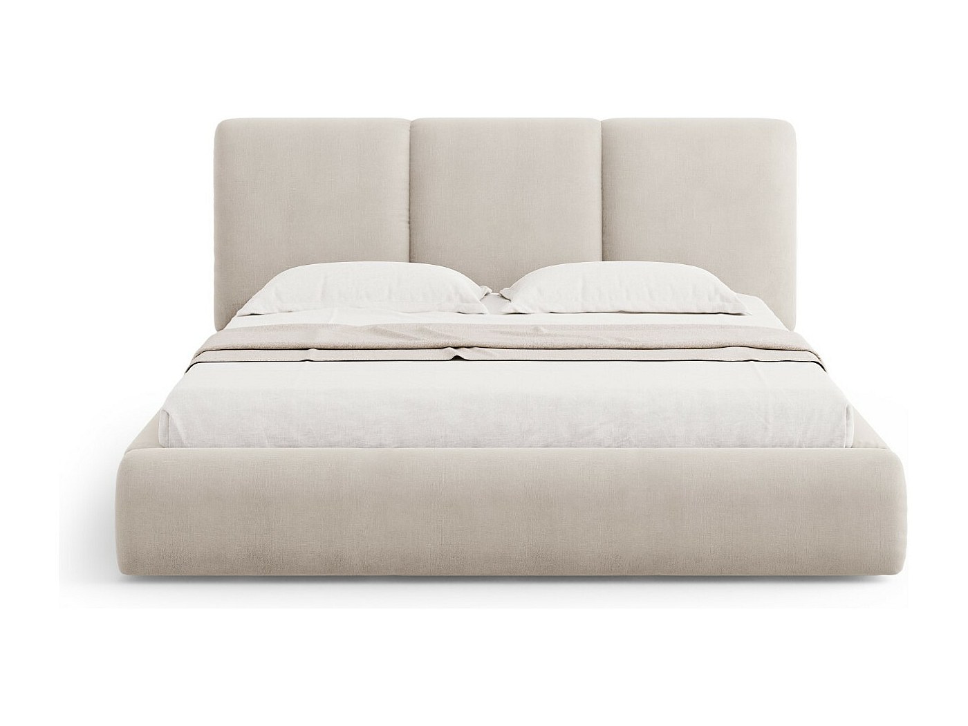 Lit coffre avec tête de lit "Nicolas" 160x200cm en chenille beige ...