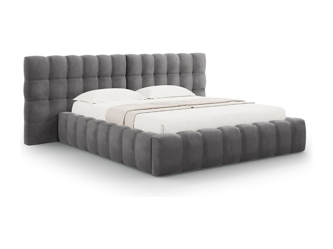 Letto a cassettone con testiera doppia "Bali" 160x200cm in velluto ...