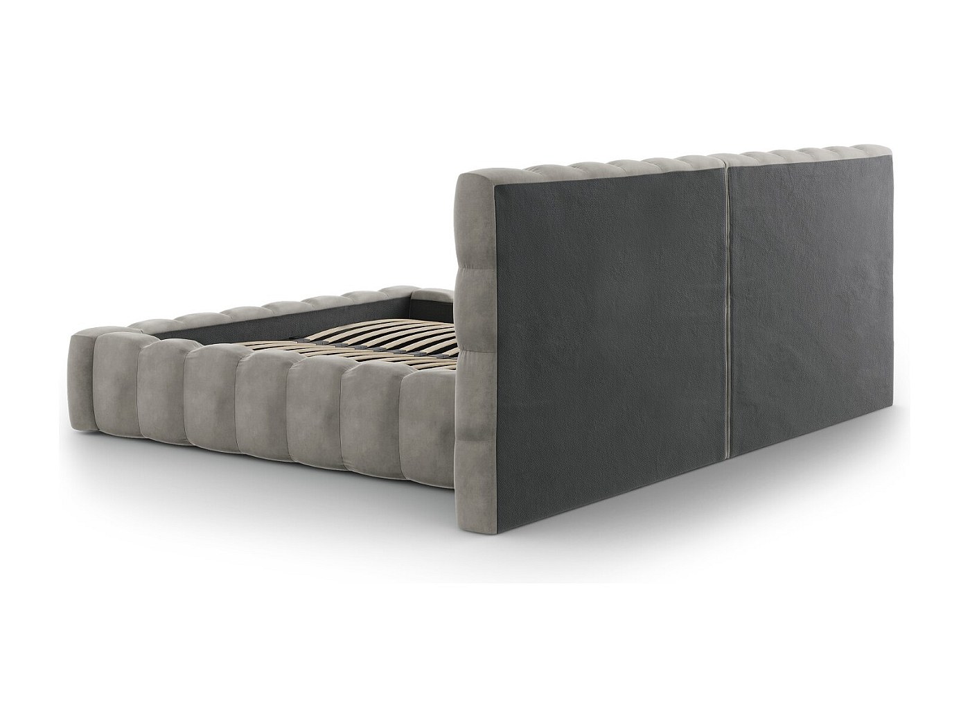 Lit coffre avec tête de lit double "Bali" 180x200cm en velours gris ...