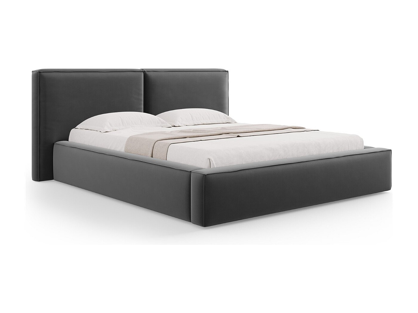 Letto a cassettone con testiera doppia "Arendal" 160x200cm in velluto ...