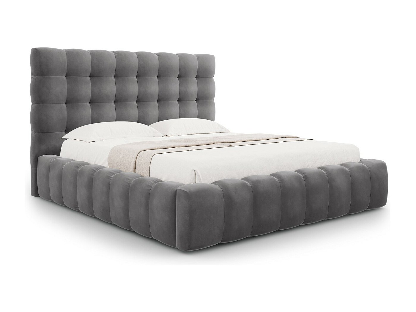 Letto a cassettone con testiera "Bali" 180x200cm in velluto grigio ...