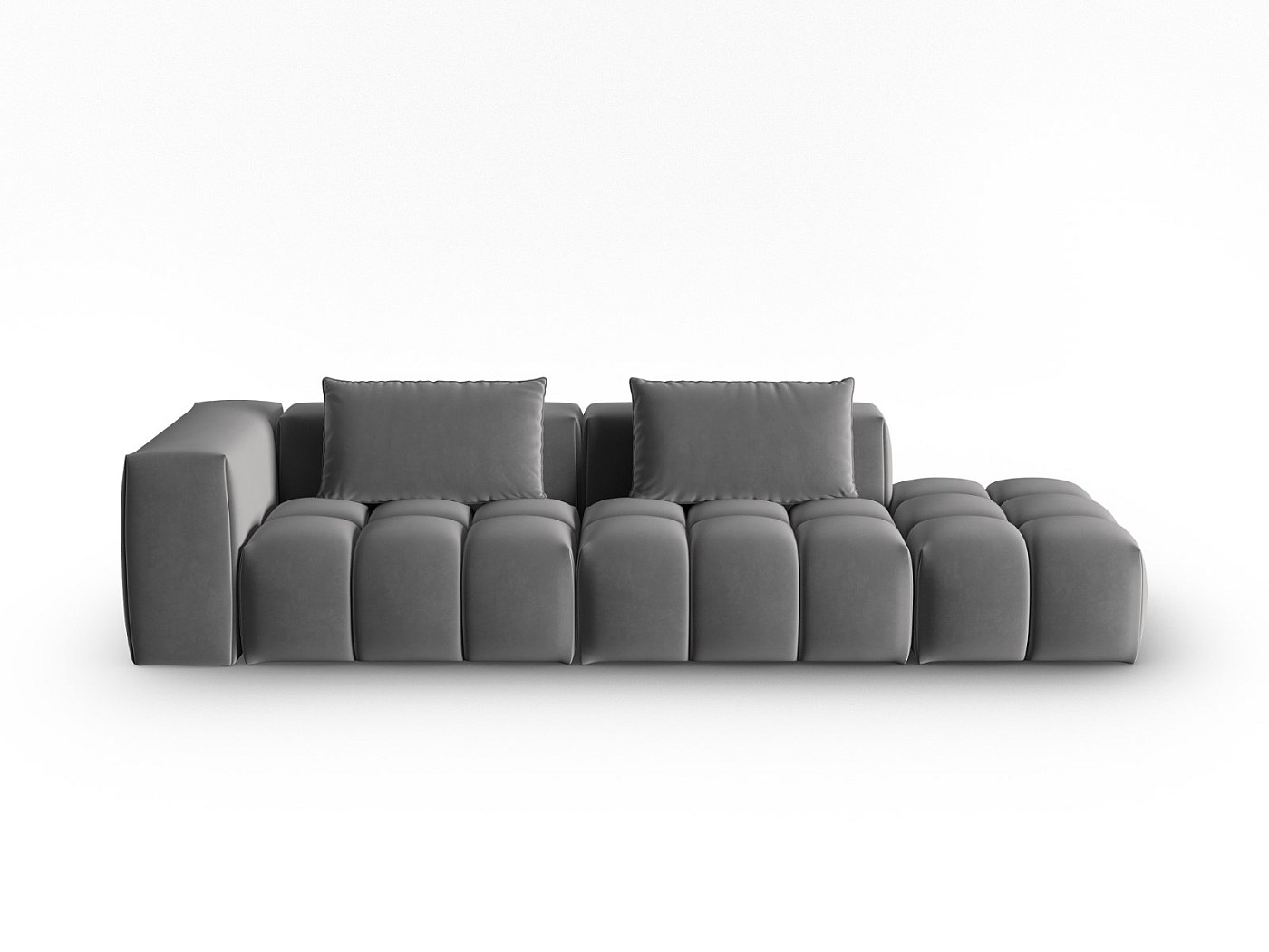 Rechte modulaire bank "Lorella" 3 zitplaatsen, Flueel, Cement - 265x85x70cm