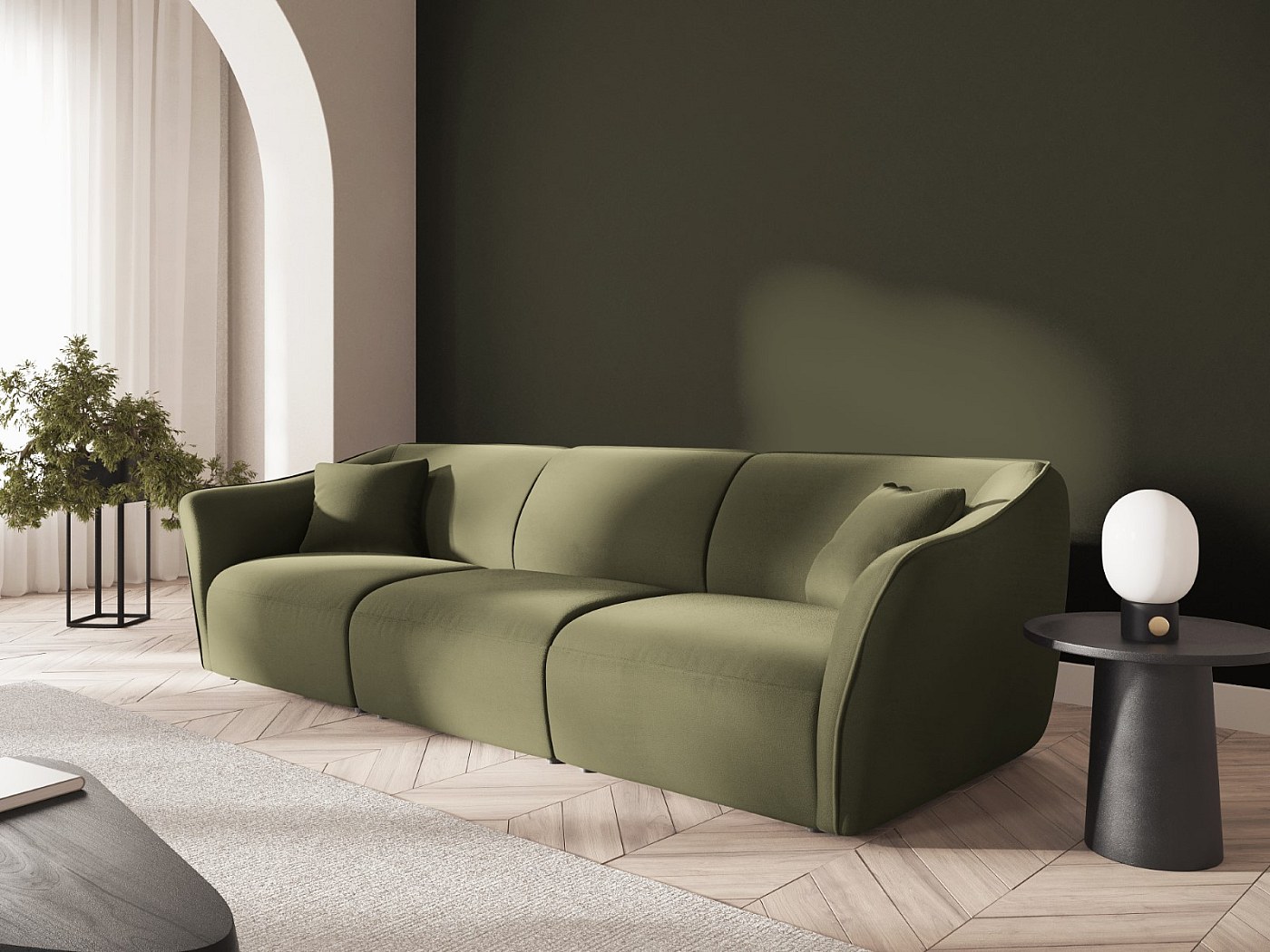 Canapé modulable "Tokyo" 5 places en velours vert clair - 292x102x79cm