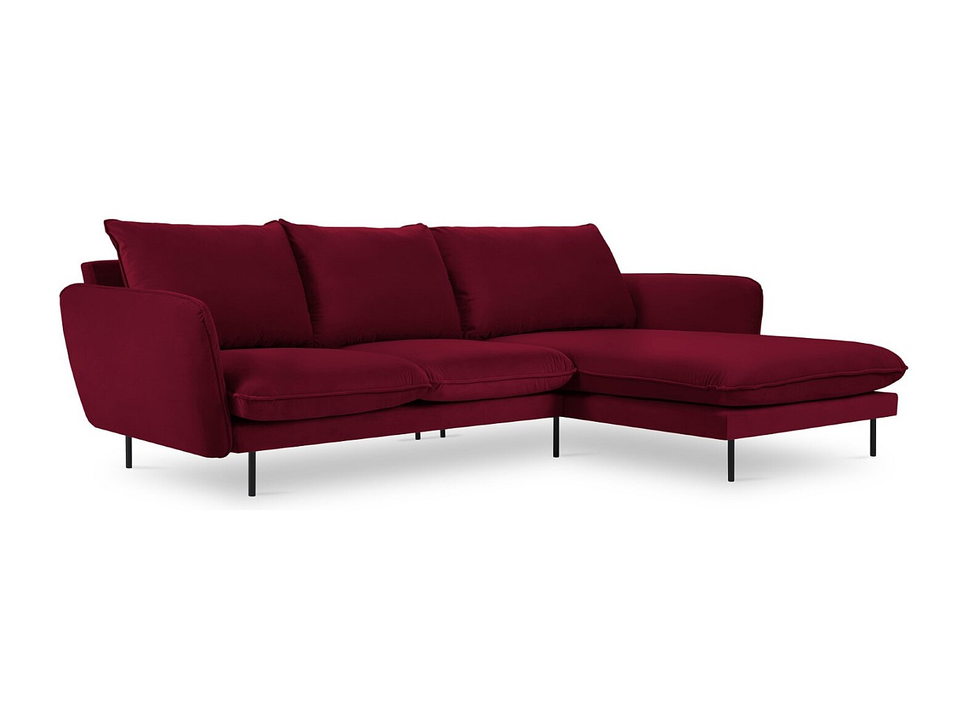 Canapé d'angle droit "Vienna" 5 places en velours rouge - 255x170x95cm