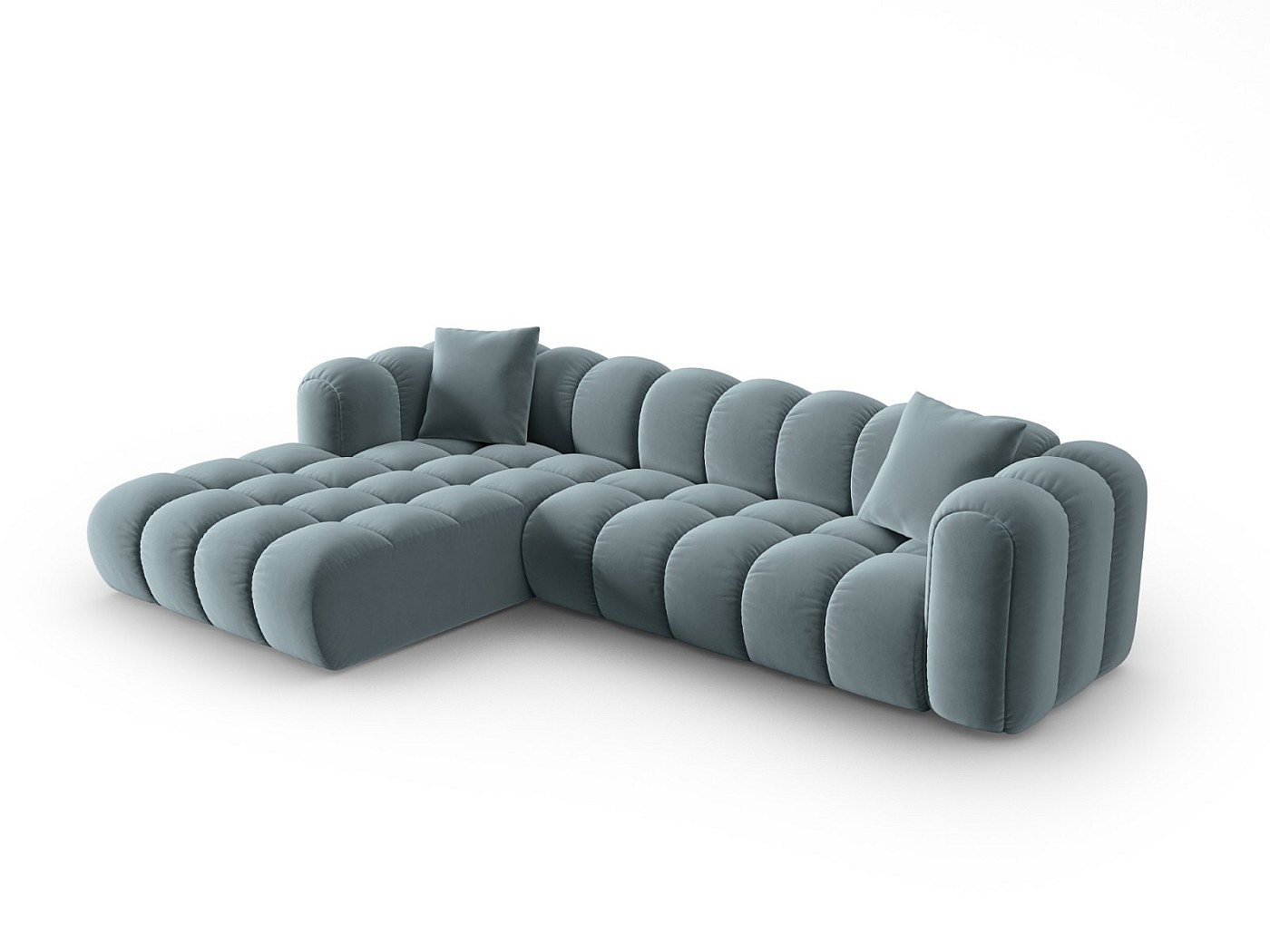 Modulaire hoekbank links "Clotilde" 4 zitplaatsen, Flueel, Lichtblauw ...