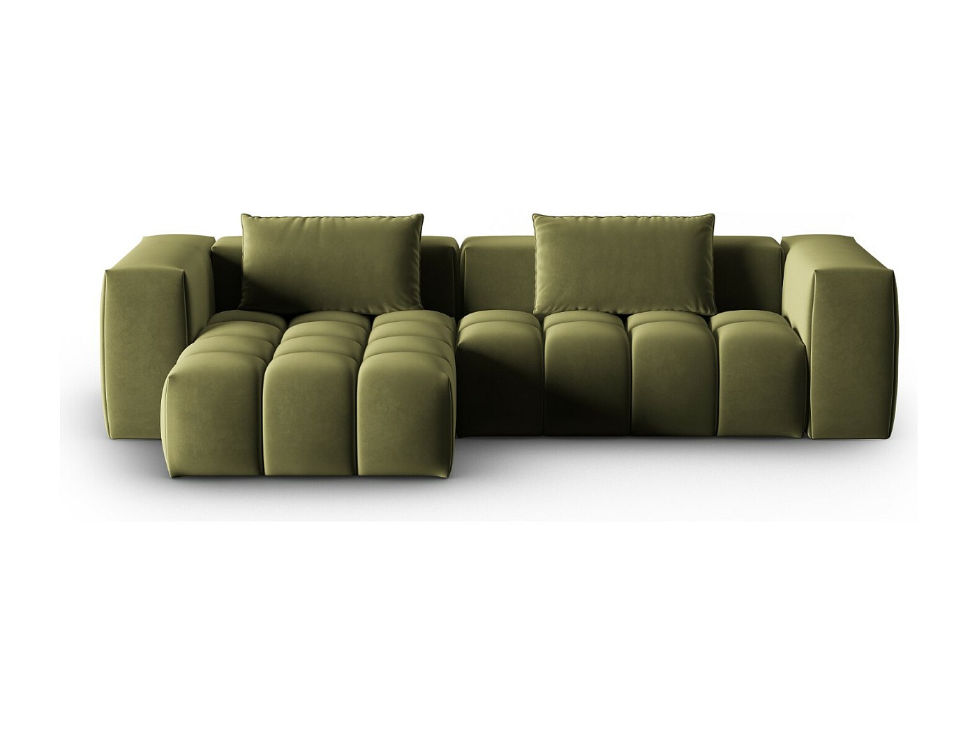 Modulaire hoekbank links "Lorella" 3 zitplaatsen, Flueel, Lichtgroen ...