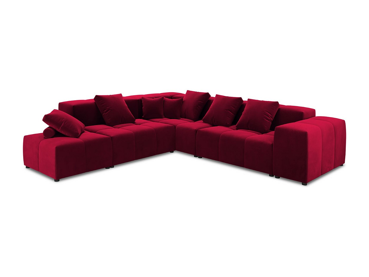 7-Sitzer modulares symmetrisches Ecksofa "Rome" aus Samt rot - 320x320x75cm