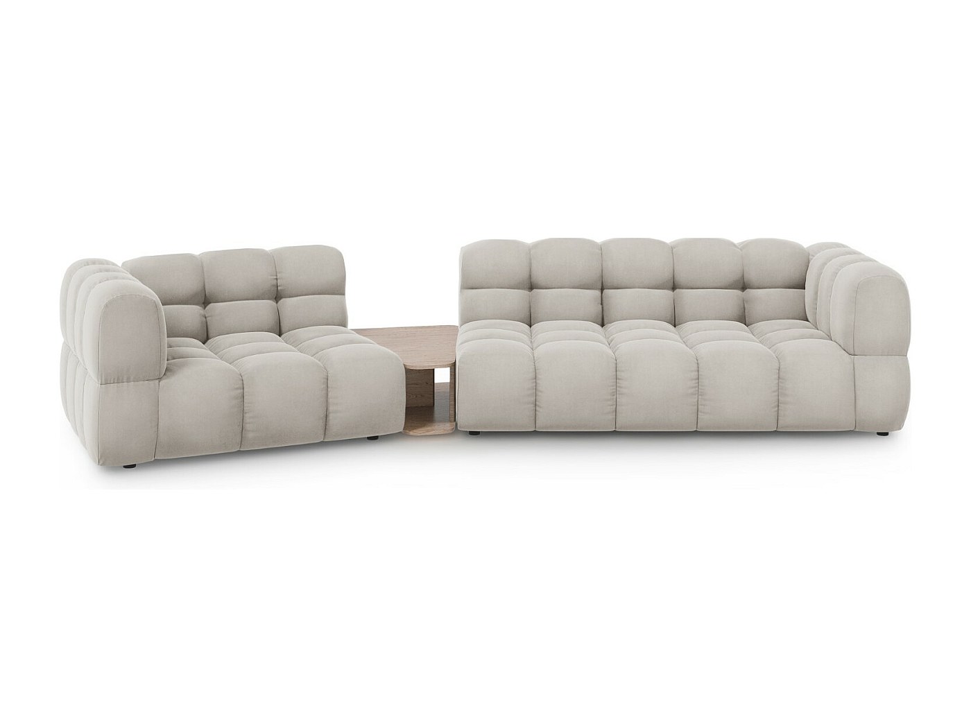 Canapé modulable gauche "Sky" 3 places en velours beige clair ...