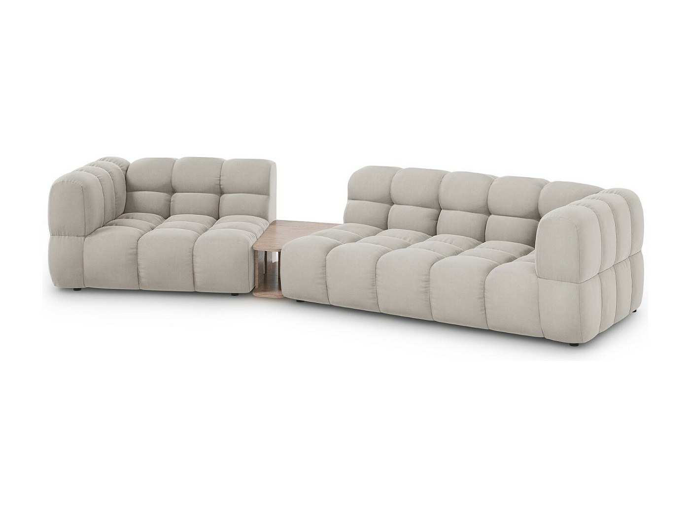 Canapé modulable gauche "Sky" 3 places en velours beige clair ...