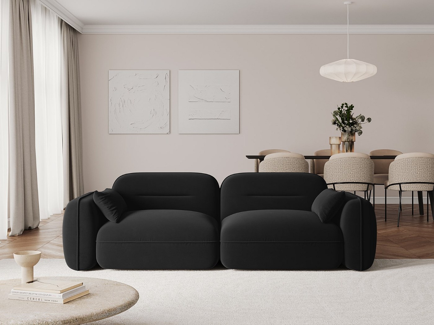 Modulaire bank "Sydney" 3 zitplaatsen, Flueel, Zwart - 230x90x70cm