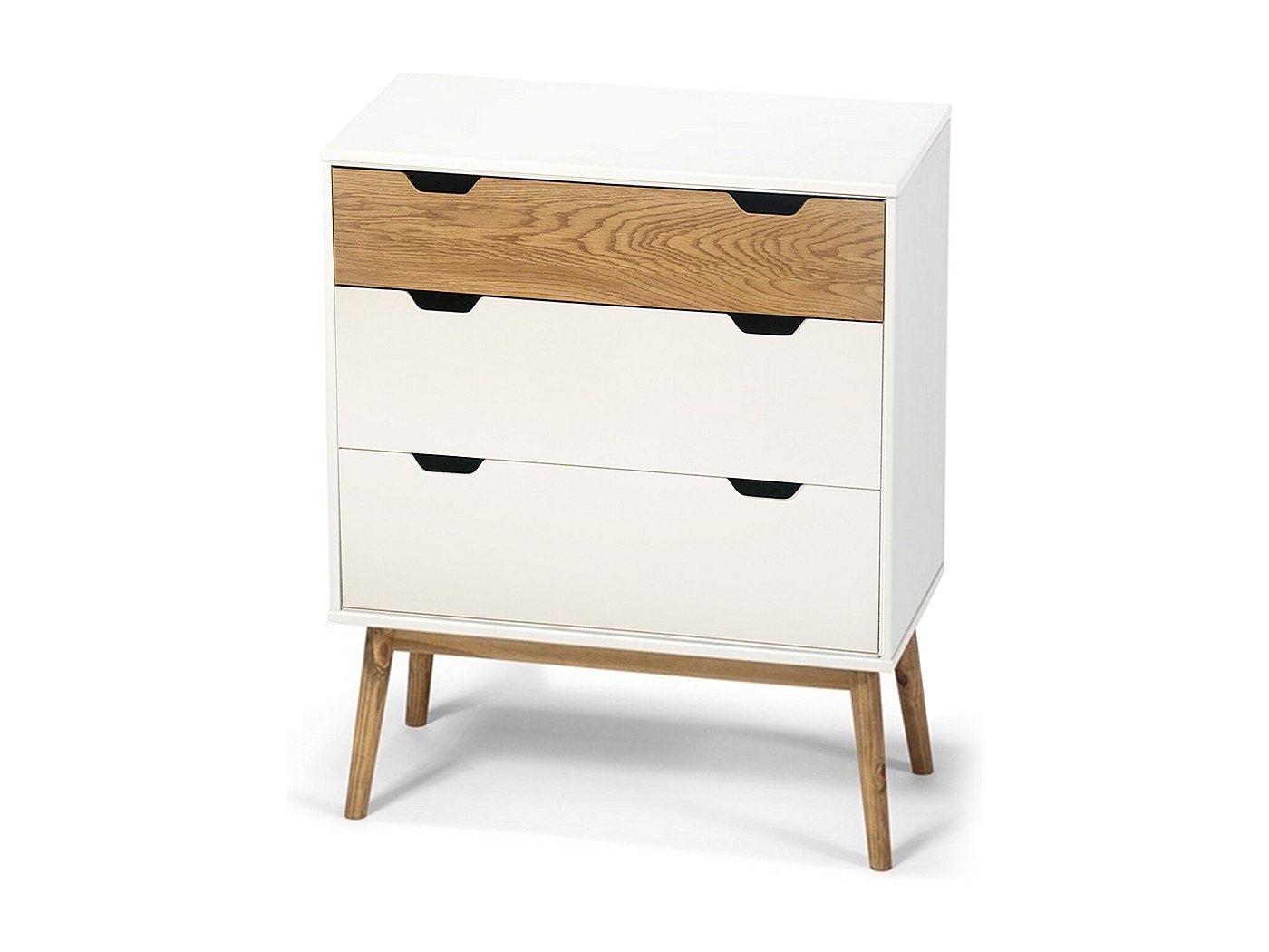 Commode meuble de rangement coloris blanc/naturel - longueur 80 x ...