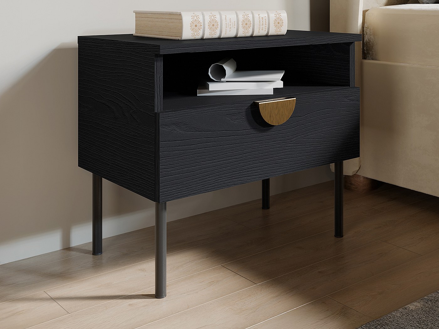 Table de chevet lot de 2 avec 1 tiroir coloris noir - TUNALO