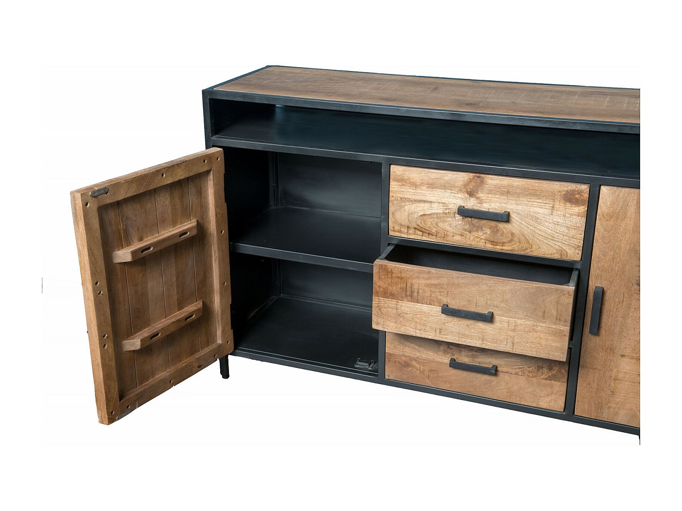 ANGLET-Aparador 2 puertas 3 cajones, mango macizo y metal