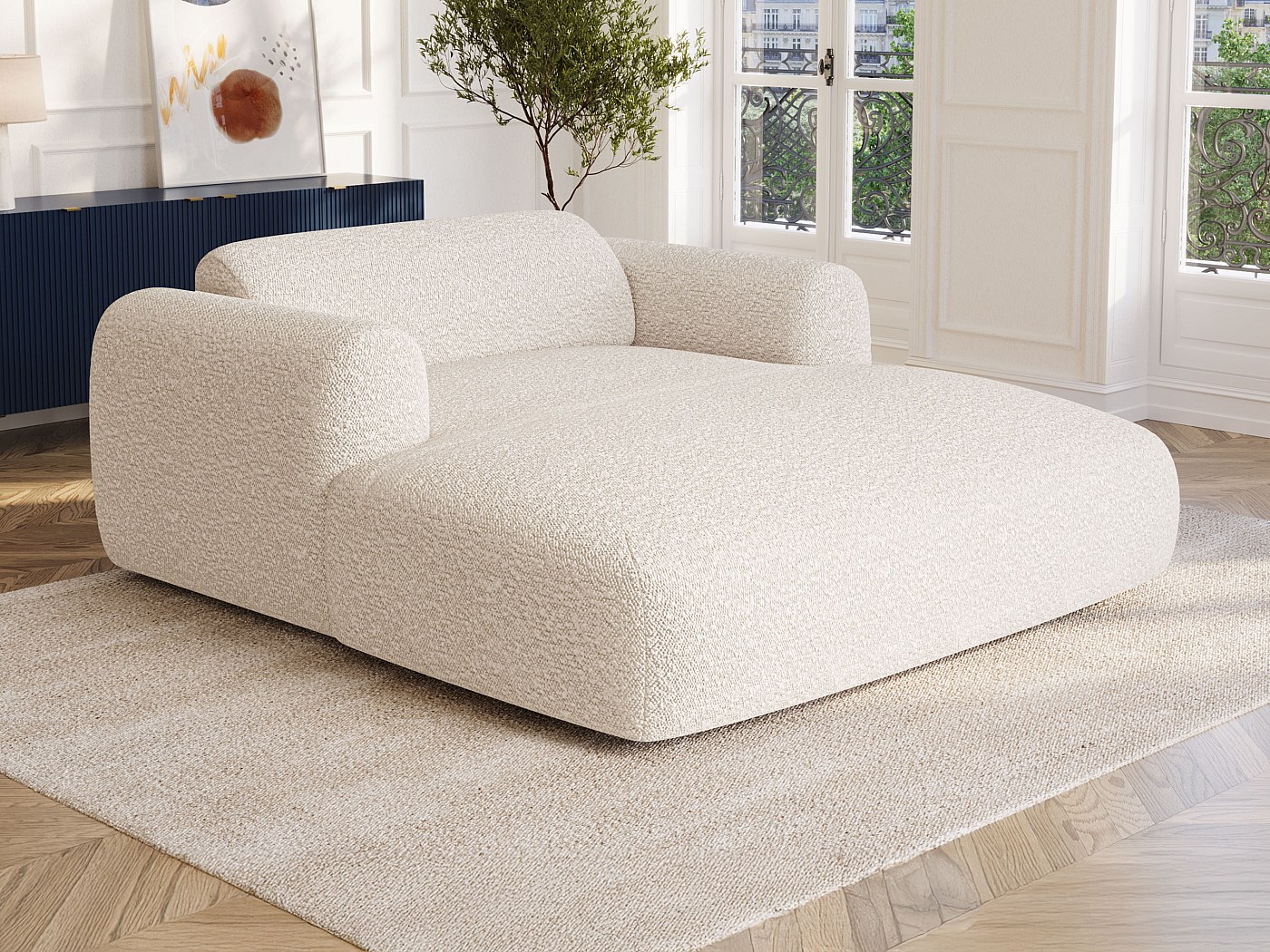 Méridienne 2 places en tissu bouclette de couleur blanc POGNI de Maison ...