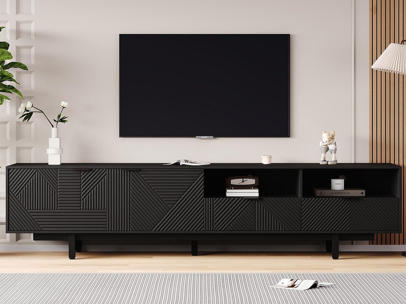 Móvel TV 200 cm - com 3 compartimentos e 2 gavetas - capacidade máxima ...