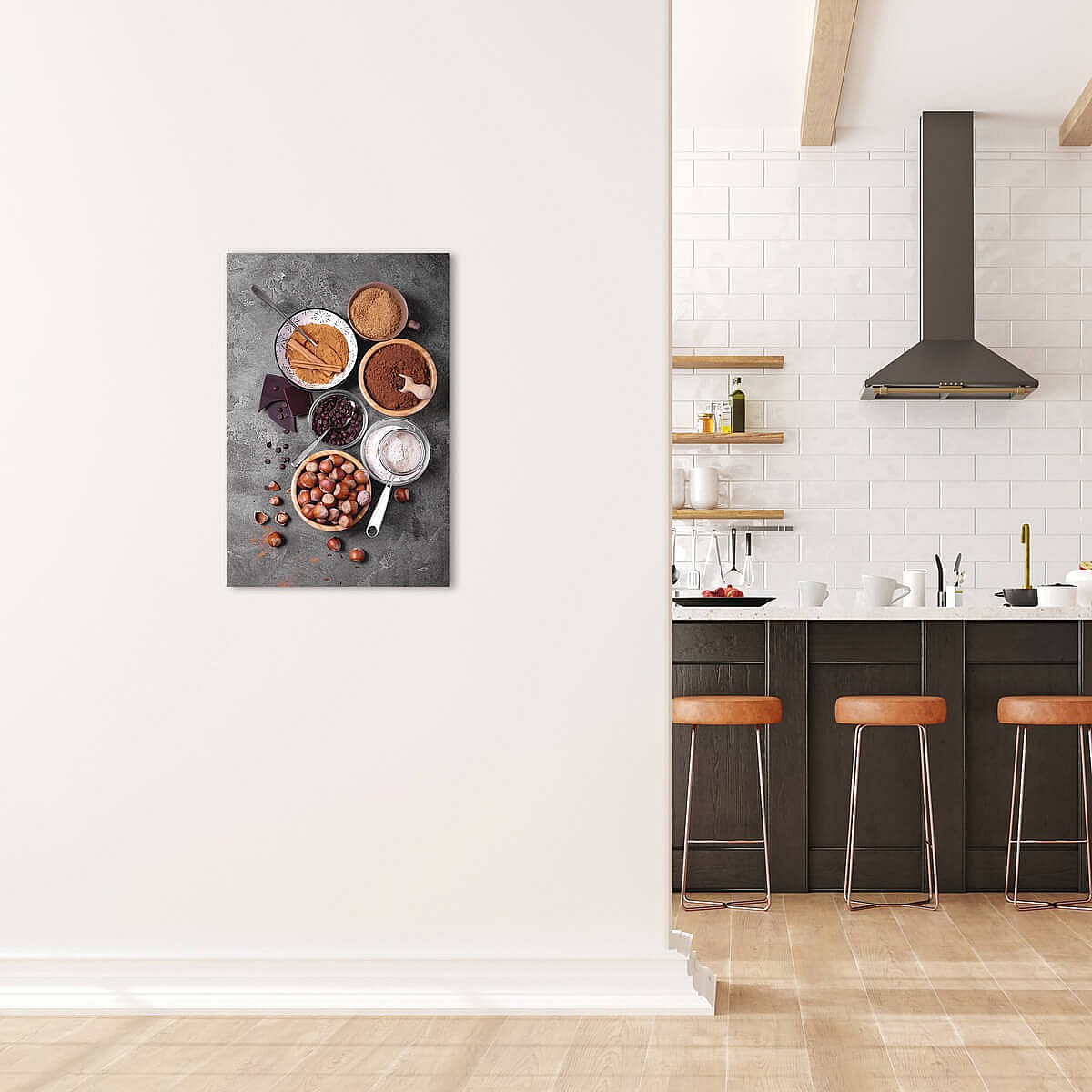 Tableau sur verre composition d'épices 45x65 cm