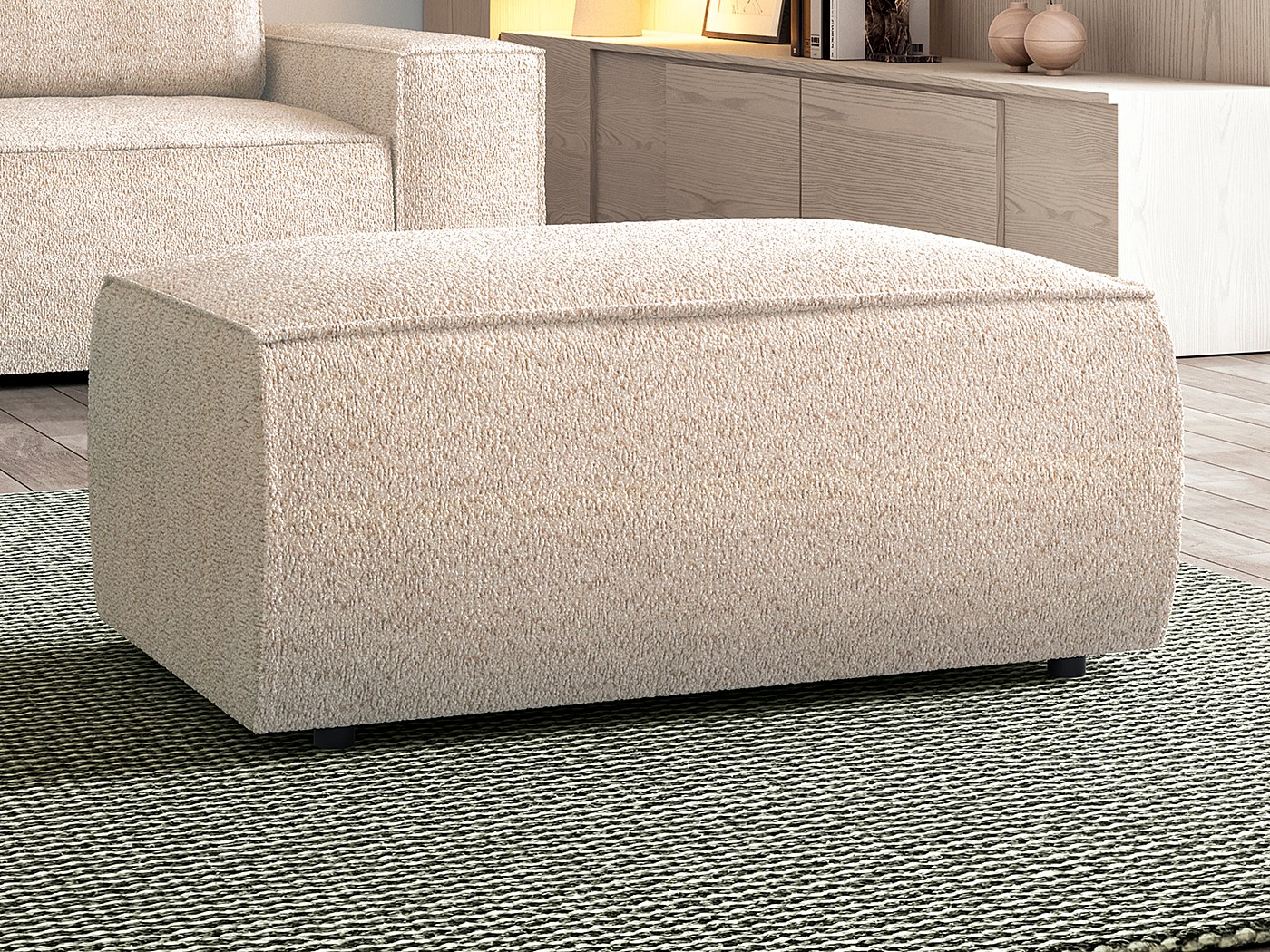 Design poef in beige bouclé AMELIA