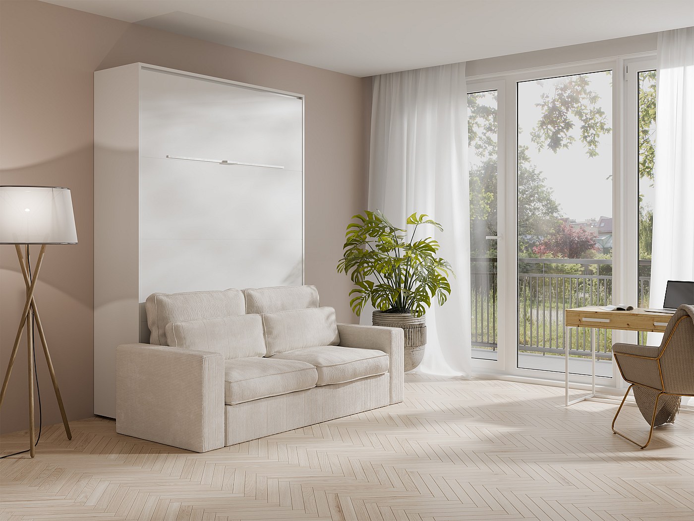 Letto estraibile 160 x 200 cm apertura verticale manuale con LED bianco ...