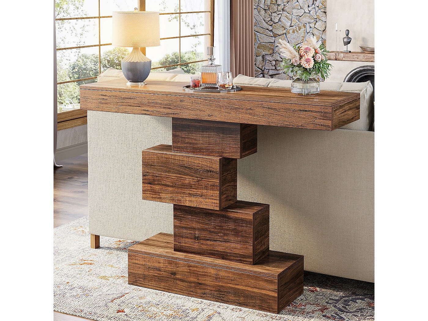 Table console, 108cm Table de canapé en bois étroite derrière le canapé ...