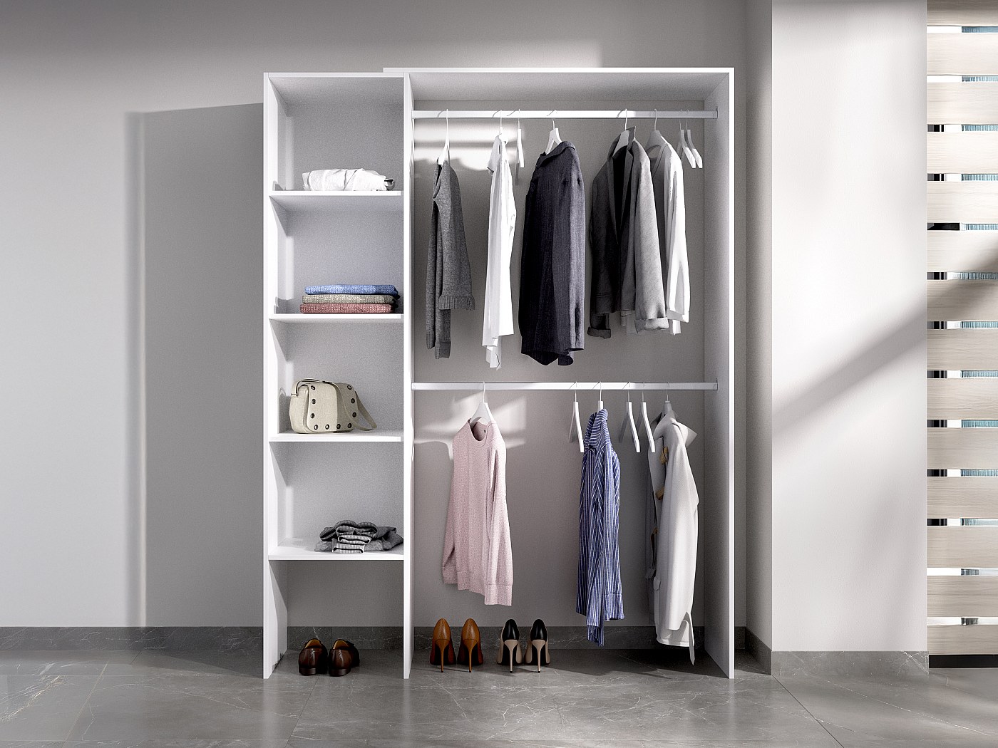Uitbreidbare open kledingkast L110/140 cm in wit - BELVANA