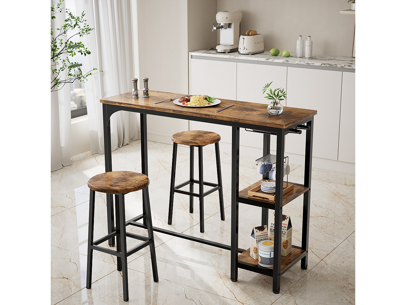 Bealife Table Haute Mange Debout 2 Tabouret Table de Bar Cuisine ...