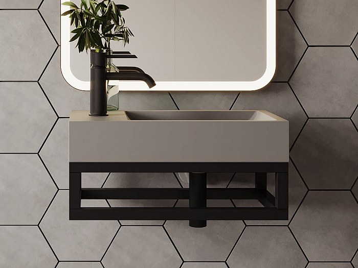 Umywalka wisząca betonowa ze stelażem, bateria po lewej, szer. 40 x gł ...