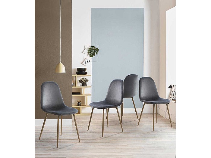 Pack de 4 sillas de comedor de 87x41x48 cm de terciopelo en color gris ...