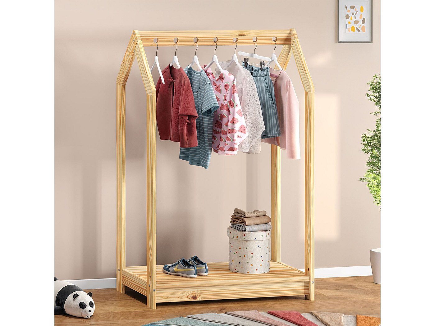 Portant Enfant SALLY en Pin Massif, Dressing Enfant avec Tringle à ...