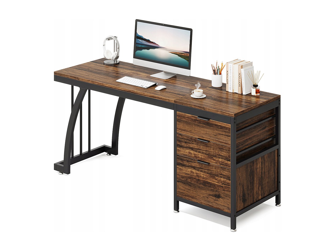 Tribesigns Computerbureau met 3 laden, 69 inch met omkeerbare laden, industrieel bureau met ...