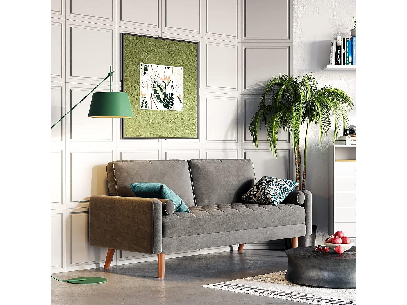 Canapé 2 Places en Velours Gris, Mini Canapé Chambre, avec Accoudoirs ...