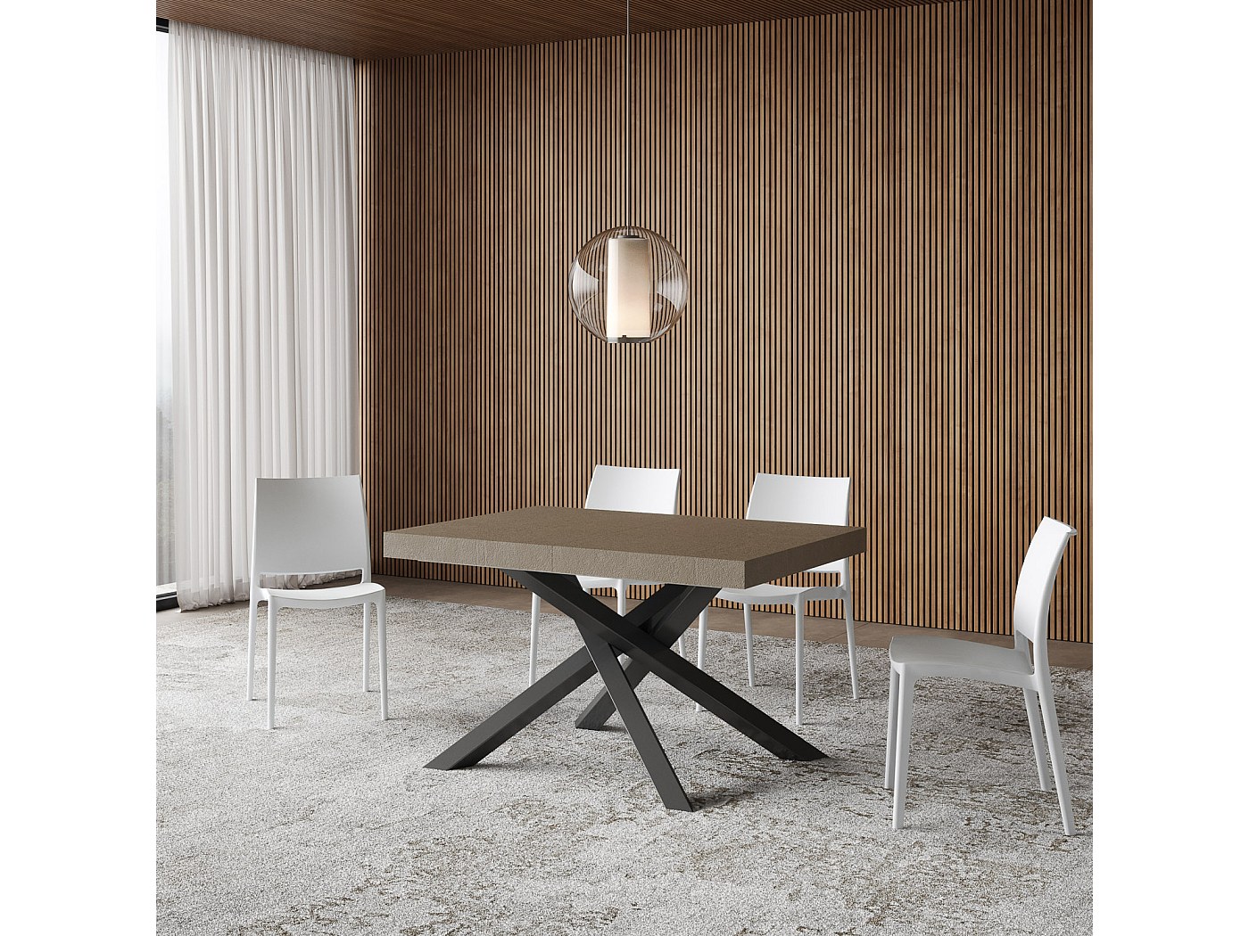 Table extensible 90x140/400 cm Volantis taupe pieds anthracite