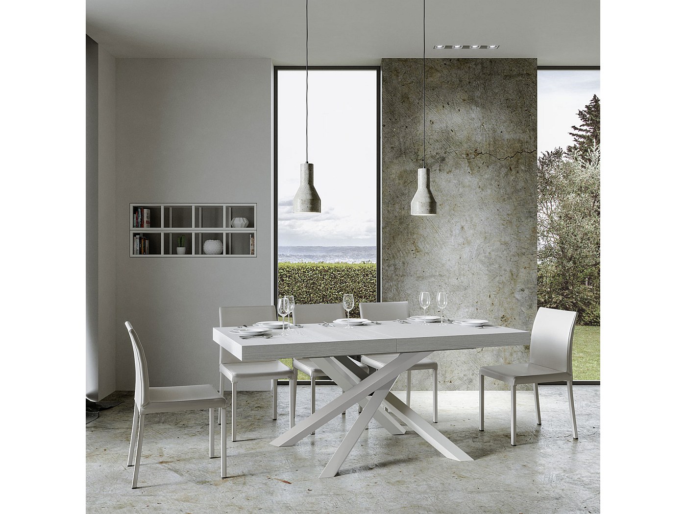 Mesa extensible 90x200/304 cm Volantis Premium Fresno Blanco estructura blanco