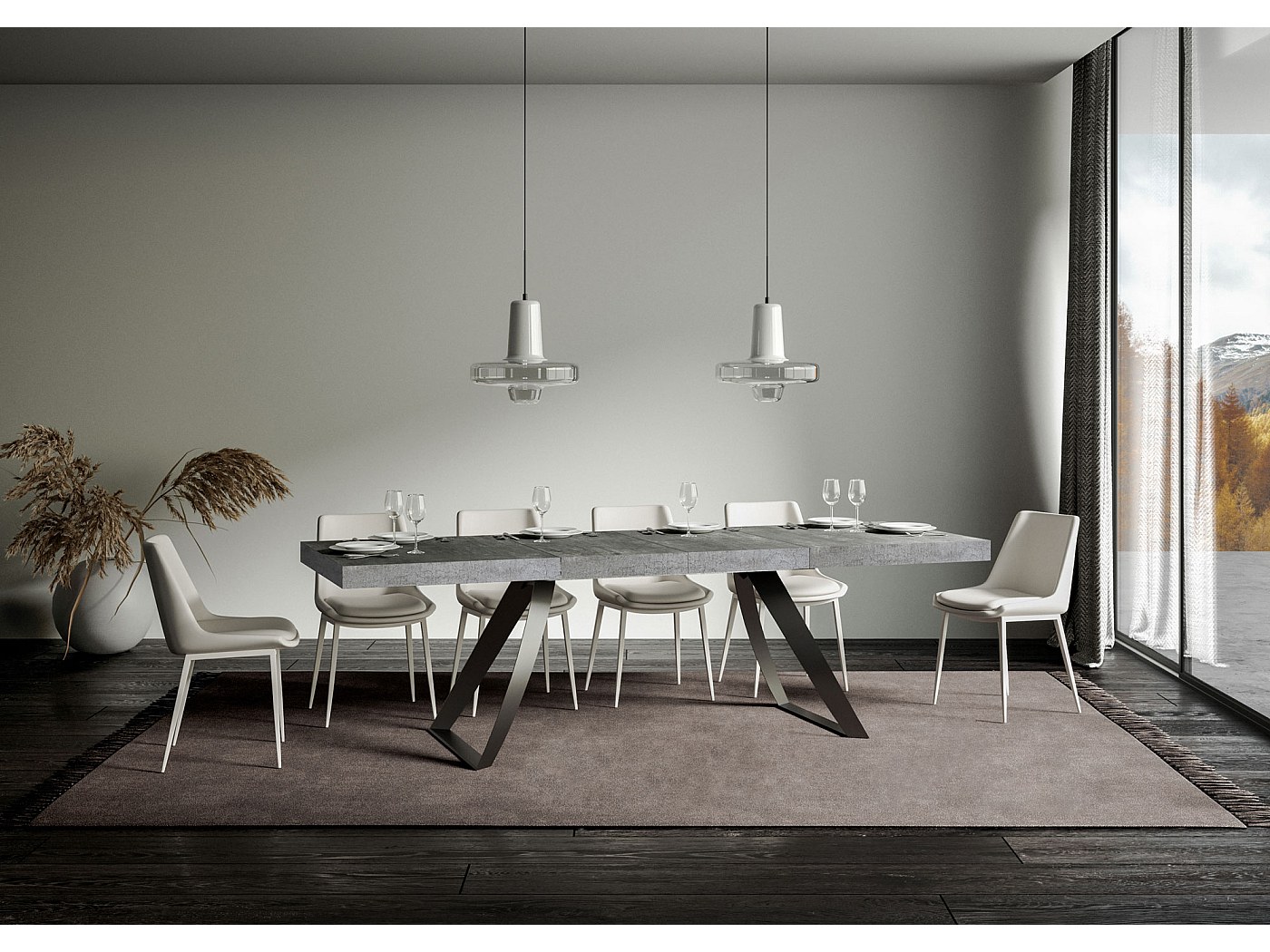 Mesa extensible 90x180/440 cm Proxy Premium Cemento estructura Antracita