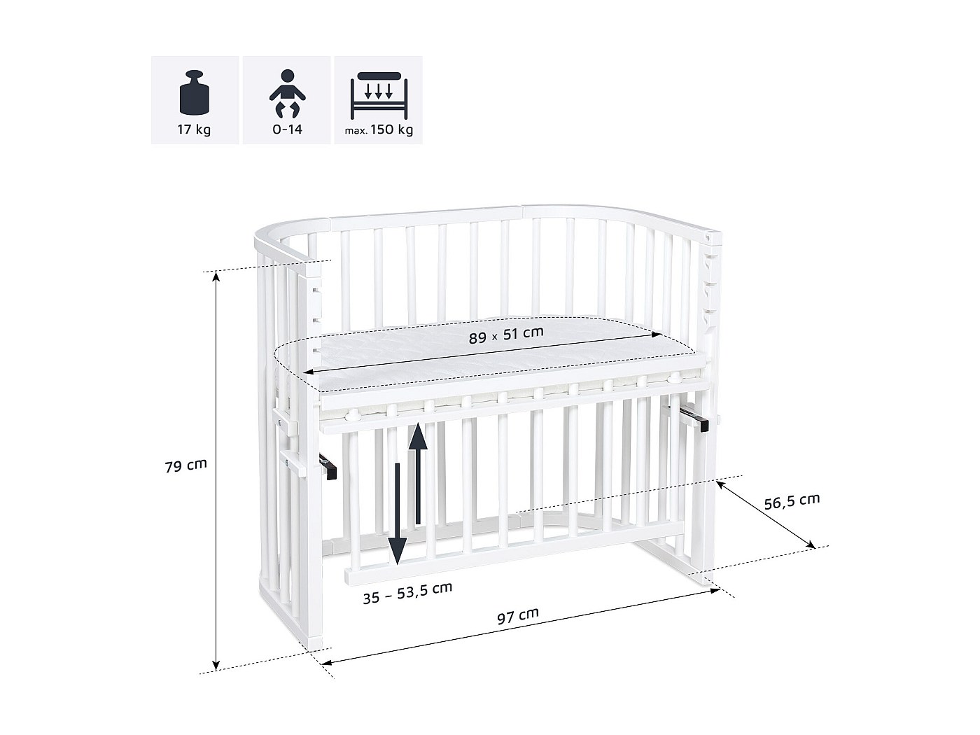 Grand Lit berceau Cododo Blanc avec matelas - Maxi Comfort