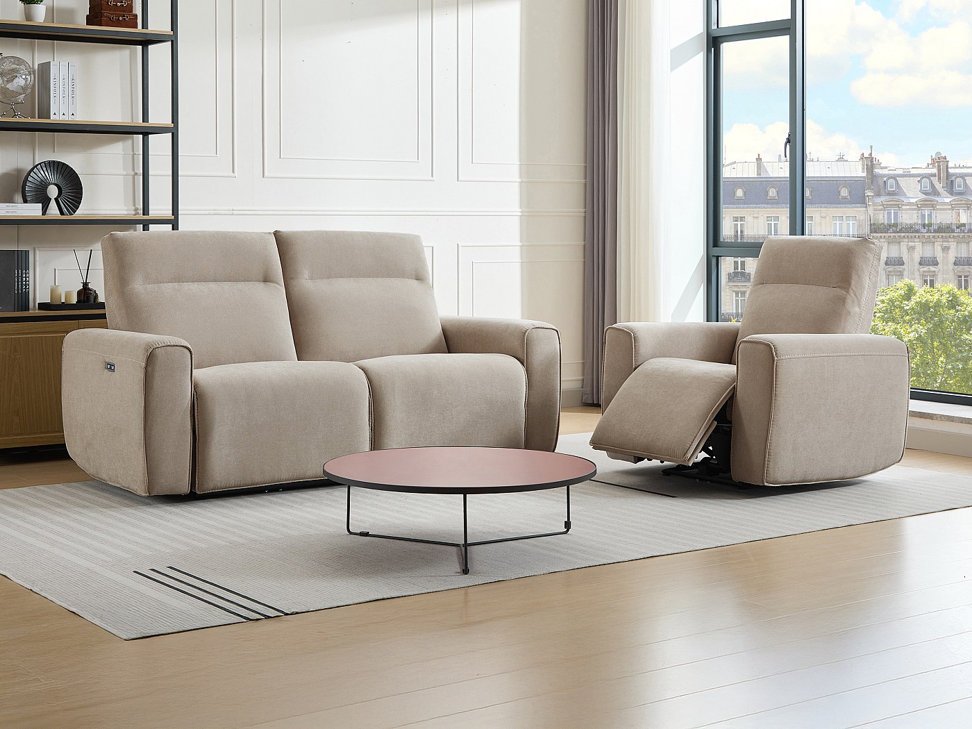 Relaxsofa 3-Sitzer & Relaxsessel elektrisch - Stoff - Beige - LORGITA günstig online kaufen